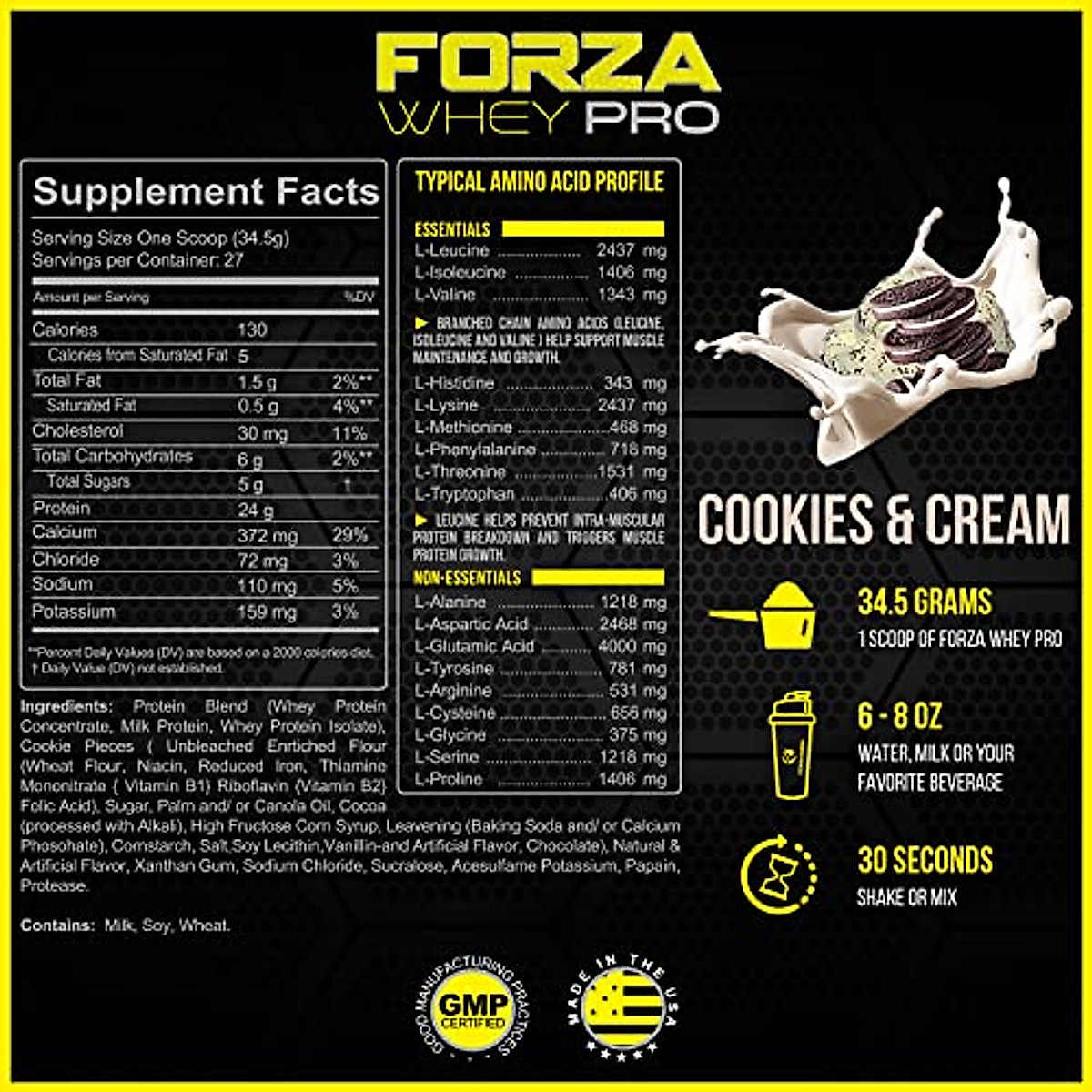 Forzagen Low Carb Whey Protein Powder Cookies and Cream Flavored, Lean Protein Powder 2lbs for Men & Women, 24G of Protein, No Sugar Added, Proteina Whey Protein Cookies and Cream 2 Pounds