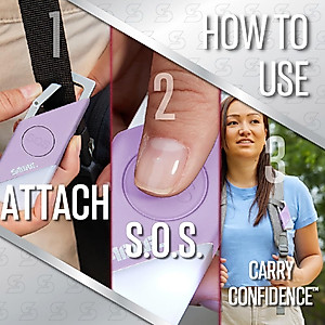 SABRE 2-in-1 Personal Alarm with LED Light & SOS Button, 130dB Siren Heard from 1,800-foot (500-meter), Carabiner Clip for Easy Carry on Backpacks & Purses, Rechargeable with Charging Cord Included