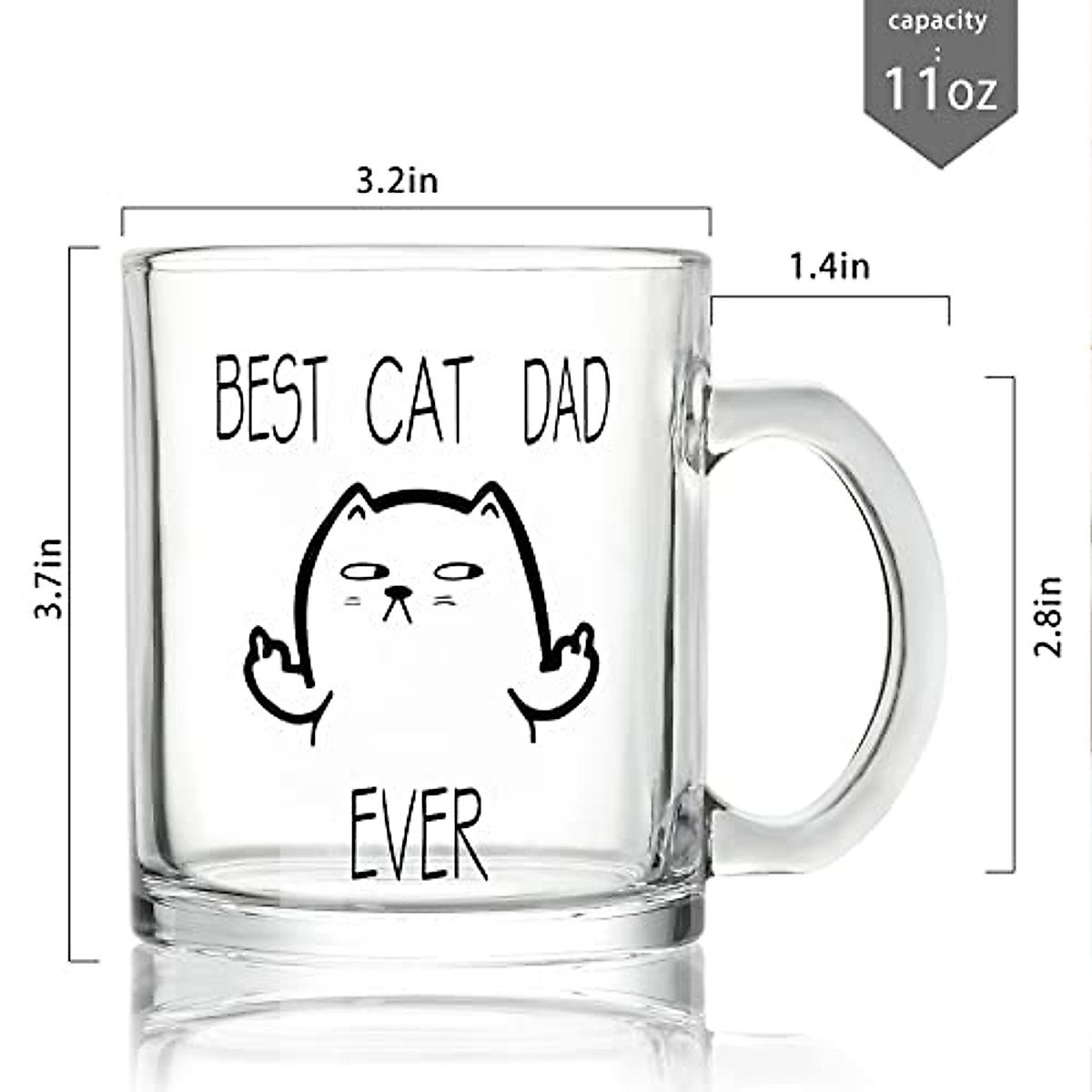 Waipfaru Cat Dad Gifts - Best Cat Dad Ever Glass Coffee Mug - Gifts for Dad, Cat Lover - Father’s Day Gifts for Dad - Cat Lover Gifts for Men, 11OzClear Coffee Mugs with Handle