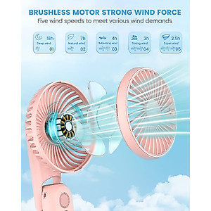 EasyAcc Portable Hand Held Fan, Ultra Quiet 5 Speed Personal Fan, LED Dispay USB C Rechargeable Handheld Fan, 180° Foldable Small Desk Fan, Electric Cooling Fan&PowerBank for Office Home Travel