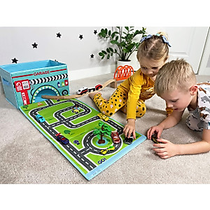 EMBRACE PLAY Toy storage box with car rug play mat - Toy box for boys and girls - 2 in 1 collapsible toy car storage- toyboxes for children - toy boxes for kids (BLUE)
