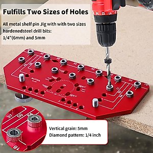 RUITOOL Shelf Pin Jig and Hinge Jig Two-in-One, Self-contained Clamping Function All Metal Shelf Pin Drilling Jig with 1/4" and 5mm Drill Bits, Shelf Jig and Cabinet Hardware Jig Tool Drill Guide