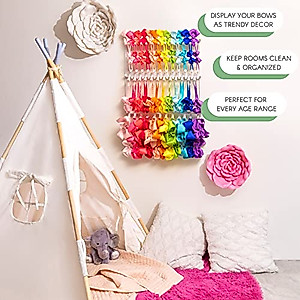 Ollirovey Metal 60 Hook 3ft Tall Headband Display and Headband Organizer for Girls Hair Bows Holds up to 240 Hair Accessories 4 per Hook - Hooks Adjustable - Wall Mounted