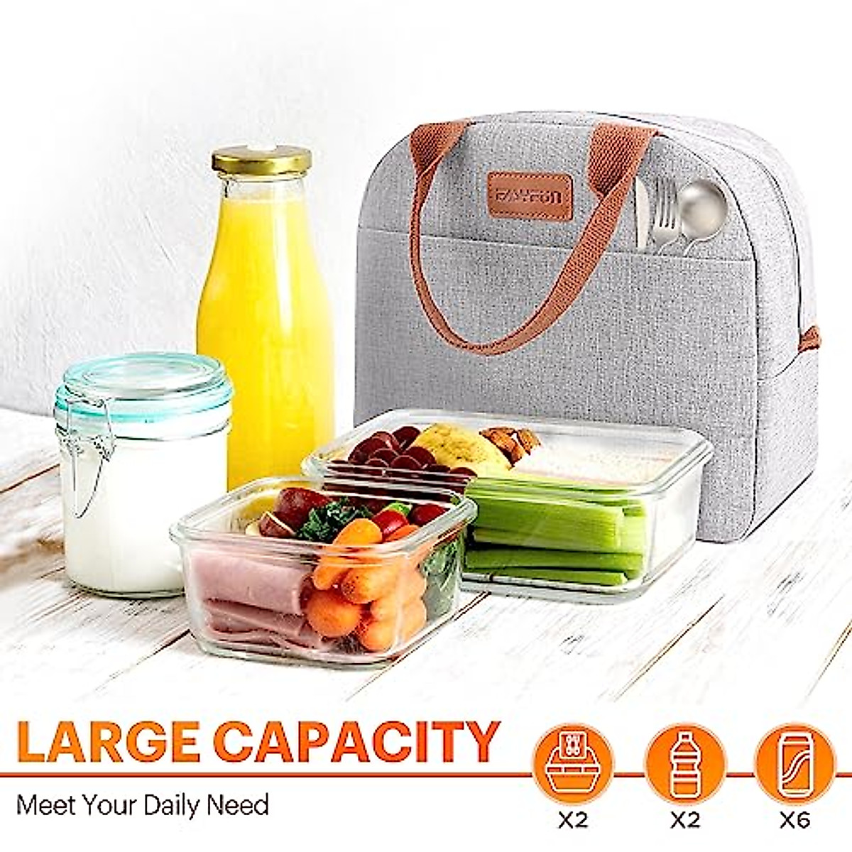 Lunch Bag for Women & Men Adult Insulated Lunch Box, Small Leakproof Cooler Food Lunch Containers Reusable High Capacity Lunch Tote Bags for Work, Travel, Outdoor (Grey)