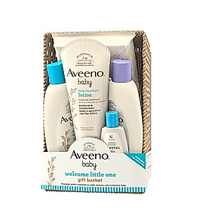 Aveeno Baby Welcome Little One Gift Basket, Baby Skincare Set with Baby Body Wash & Shampoo, Calming Bath Wash, All Over Baby Wipes, & Daily Moisturizing Lotion, 5 Items