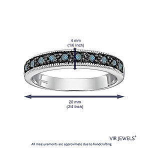 Vir Jewels 1/4 cttw Blue Diamond Ring .925 Sterling Silver with Milgrain and Black Rhodium Size 6