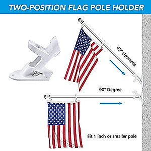 HOOPLE Flag Pole Holder for Outside House, Flag Holder, Flag Holders for Outside, Heavy Duty Flag Pole Mounting Bracket, Flag Bracket, Aluminum Rust Free Coated, Stainless Hardware 1" Diameter (White)