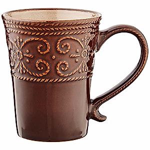 Elama Round Decorated Stoneware Scallop Embossed Dinnerware Dish Set, 16 Piece, Salia