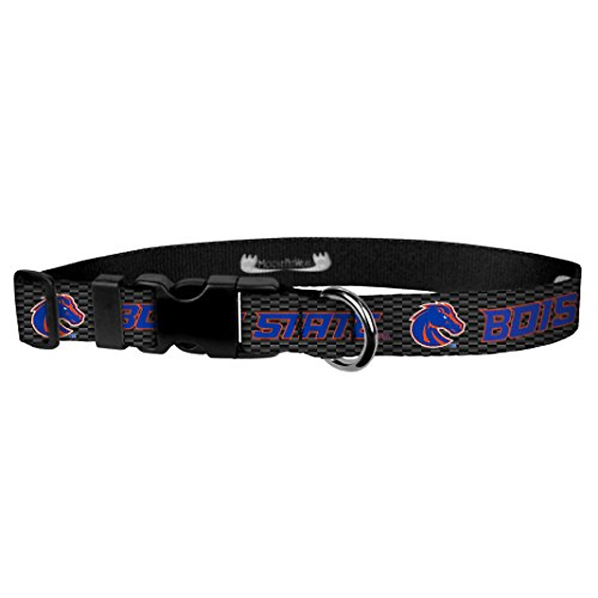 Moose Pet Wear Dog Collar – Boise State University Broncos Adjustable Pet Collars, Made in the USA – 1 Inch Wide, Large, Carbon Fiber