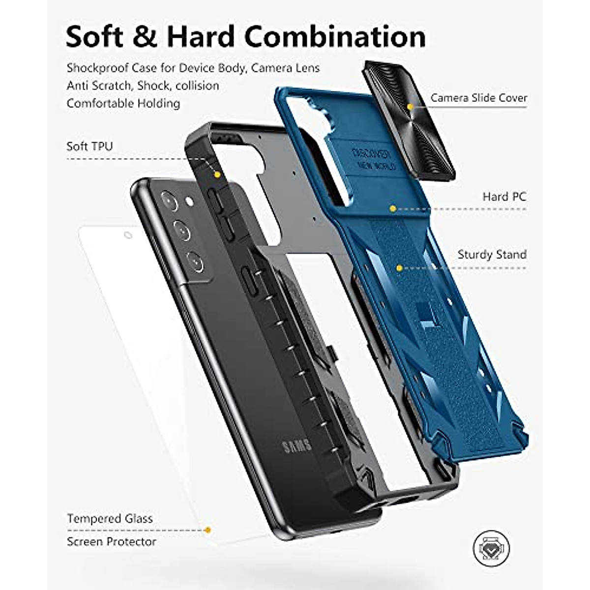 SOiOS for Samsung Galaxy S21 5G Case: Galaxy S21 5G 6.2" Case with Kickstand | Heavy Duty Protection Phone Cover | Durable Protective Shockproof Case Blue