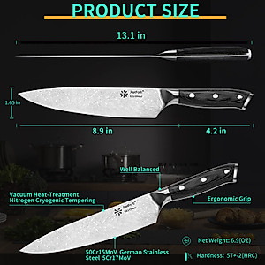 JUSTFORIT Chef Knife - 8 inch Pro Kitchen Knives - Ultra Sharp German High Carbon Stainless Steel Cooking Knife, Japanese Chopping Knife with Sheath and Ergonomic Handle and Gift Box
