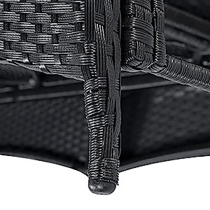 DHHU Foldable Chaise Sun Lounger Terrace, Outdoor Rattan Lounge Chair, Adjustable Back Recliner, (2 Set), Black Wicker/Green Cushion