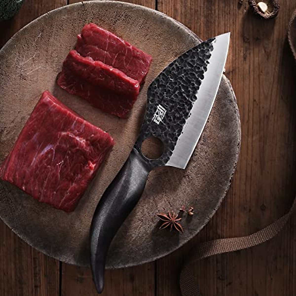 FINDKING Dark Moon Series Meat Cleaver with Leather Sheath, Multipurpose Small Slicing Knife, 5Cr15 Stainless Blade, 304 Steel Handle, for Home, Kitchen, Outdoor, Camping, BBQ, 6 Inch, Black