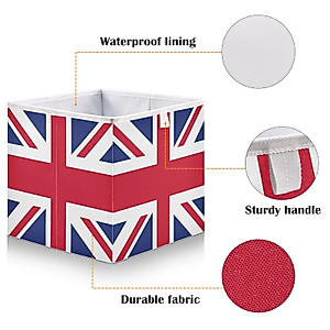 ALAZA British Flag Union Jack London 11 Inch Cube Storage Bin Organizer Foldable Basket for Closet Cabinet Shelf Office