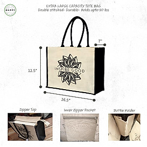 MARVI TOTE BAG - Juco/Burlap Shopping, Beach, Travel Bag, Gift | Eco-friendly, Reusable | Cotton Mesh Drawstring Grocery Bags (1 Pack)