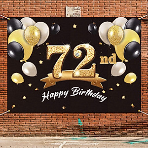 PAKBOOM Happy 72nd Birthday Banner Backdrop - 72 Birthday Party Decorations Supplies for Men - Black Gold 4 x 6ft