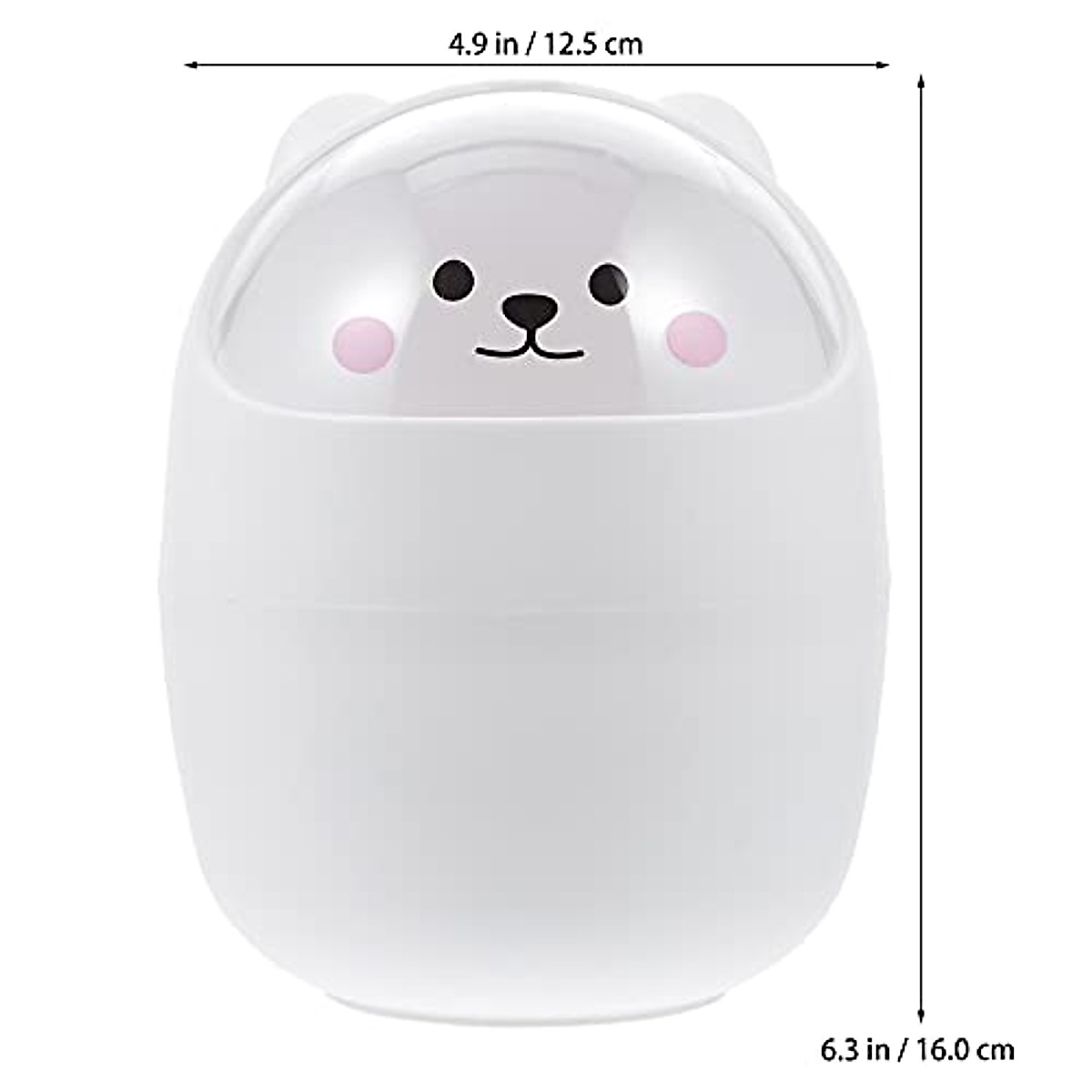 SEWACC Desktop Trash Can Cute Cartoon Table Garbage Storage Can Mini Desktop Wastebasket with Lid Small Office Countertop Garbage Can for Home Office (White)
