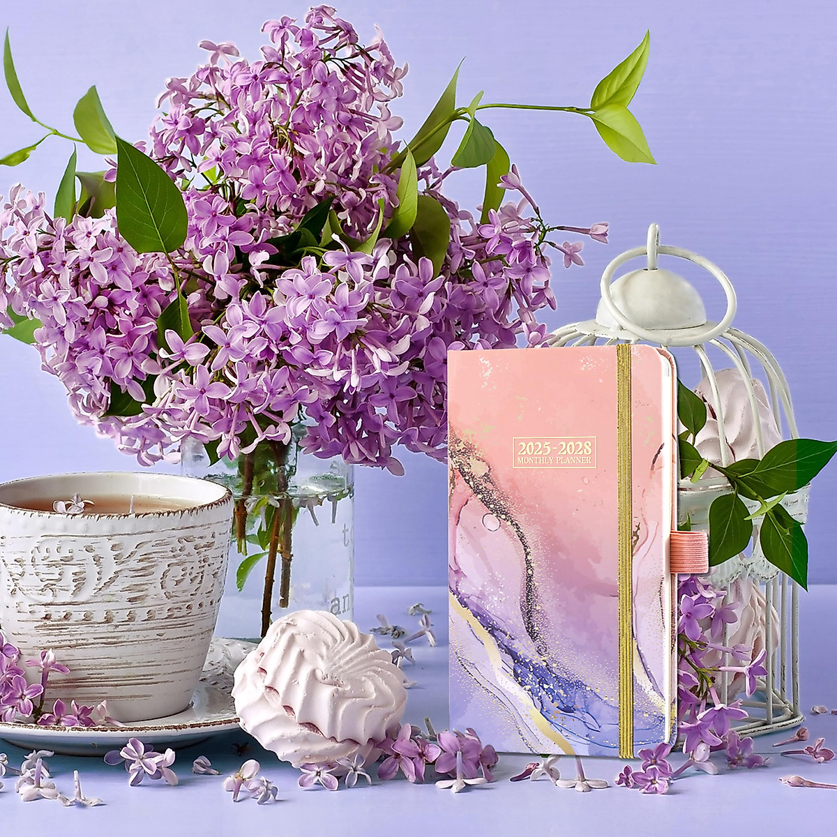 Pocket Planner/Calendar 2023-2026 - Monthly Pocket Planner/Calendar with 63 Notes Pages, Jul. 2023 - Jun. 2026, 3.8" x 6.4", 3 Year Monthly Planner with Inner Pocket + Pen Hold - Purple Waterink