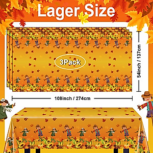 Avezano 3 pcs Fall Tablecloth Autumn Tablecloth Disposable Thanksgiving Plastic Tablecloths Scarecrow Pumpkin Maple Leaf Fall Tablecloths for Rectangle Tables, 108x54 Inch