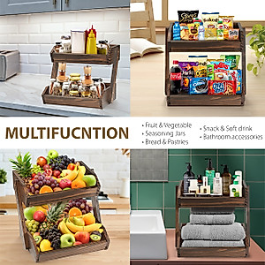 NAGAWOOD Large Capacity 2-Tier Wooden Fruit Basket, Durable Acacia Wood, 10.5" Tall, Spacious for Produce, Vegetables, Bread Storage and Home Kitchen Countertop