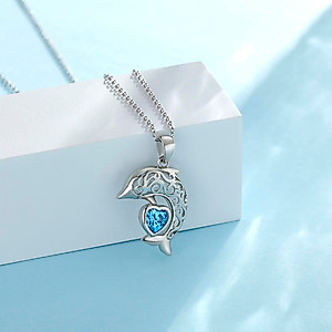 ONEFINITY Dolphin Necklace 925 Sterling Silver Dolphin Pendant Cute Animal Ocean Blue Heart New Years Necklace Jewelry for Women