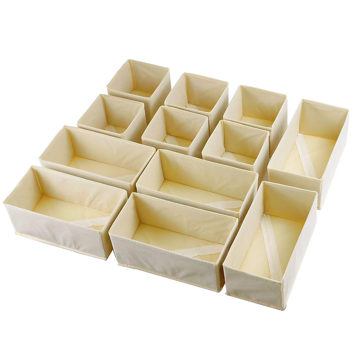 Fordonral Set of 12 Drawer Organizer, Fabric Closet Organizer and Storage Baskets,Foldable Drawer Divider for Clothing,Sock,Ties,Underwear Drawer Organizers,Set of Cabinet Storage Boxes (Beige)