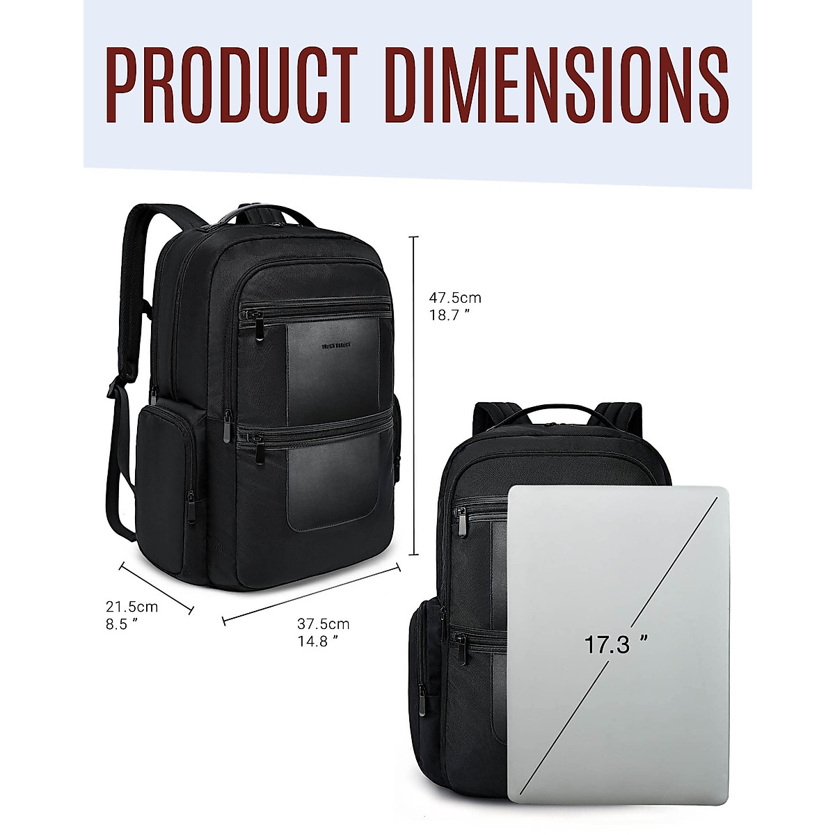 LIGHT FLIGHT Work Backpack Men, 17.3 Inch Business Smart Backpack, Water Resistant Laptop Backpack with USB Charging hole, Black