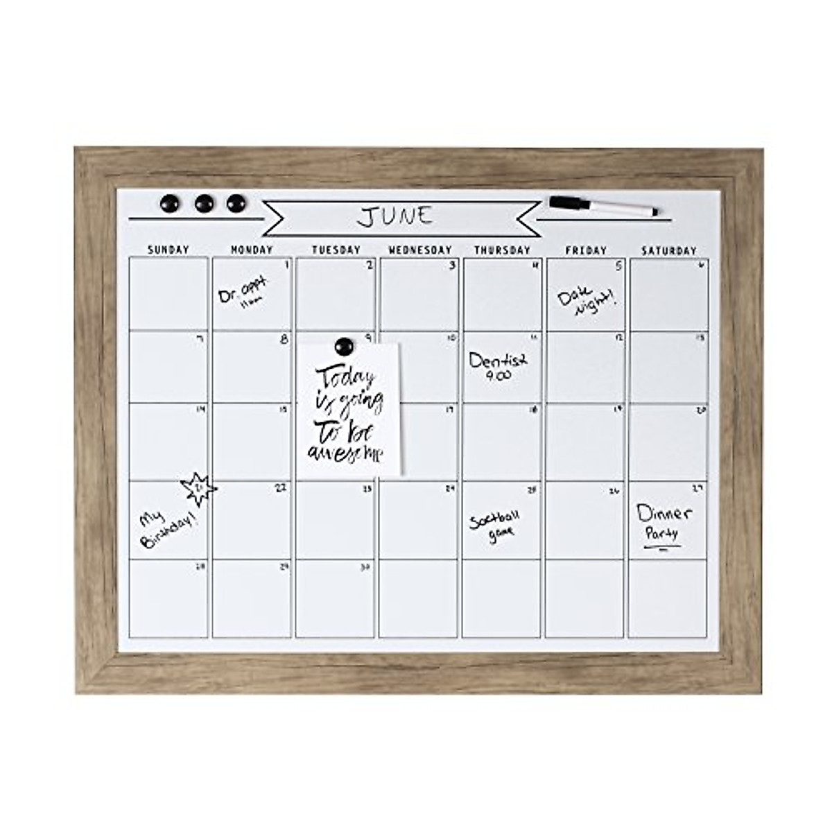 DesignOvation Beatrice Framed Magnetic Dry Erase Monthly Calendar, 23x29, Rustic Brown