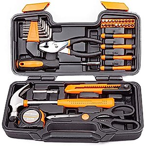 CARTMAN 39 Piece Tool Set General Household Hand Kit with Plastic Toolbox Storage Case Orange