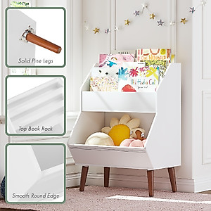 UTEX Kids Book Rack and Toy Storage, Kids Bookshelf with Legs, Kids Toy Storage Organizer, Toy and Book Storage for Kids Room, Classroom, Nursery, White