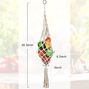 Geiserailie 2 Pieces Hanging Fruit Basket Macrame Hanging Basket Vegetable Breathable Storage decor for Potato Onion and Fruit Storage Boho Decor for Kitchen
