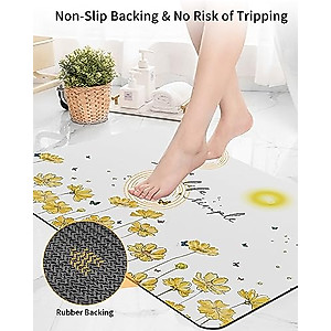 Sun Flower Bath Mat for Tub,Non Slip Bathroom Floor Runner Rug Quick Dry & Absorbent Diatomaceous Earth Kitchen Room Shower Sink Washable Doormat,Elegant Gold Spring Florals Cartoon Butter-fly 18"x30"