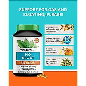 Zenwise No Bloat - Probiotics, Digestive Enzymes for Bloating and Gas Relief | Ginger, Dandelion, and Cinnamon to Improve Digestion - 60 Count