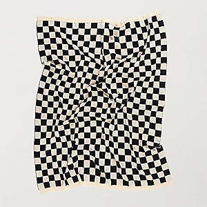 ZonLi Checkered Blanket Weave Knit Throw Blanket Black and White Soft Throw Blanket for Home Bedroom Couch (Black, 50"x60")