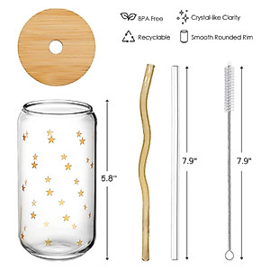 Glass Cups with Bamboo Lids and Straws - Drinking Glasses with Glass Straw, Glass Tumbler with Straw and Lid, Glass Coffee Mugs with Lids, Cute Glass Cups with Lids and Straws, Glass Coffee Cup (4)