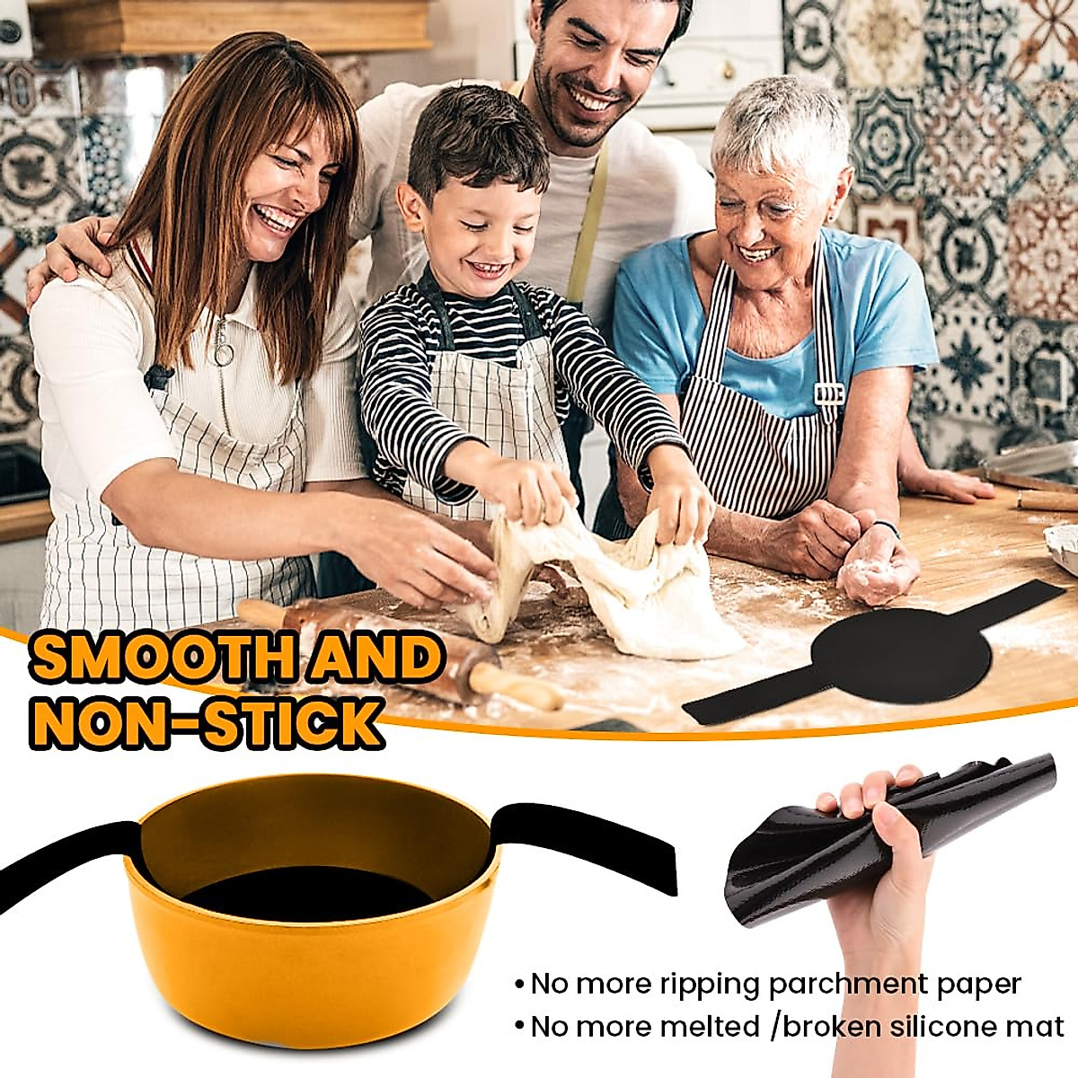 2pcs Baking Mats for Dutch Oven, Reusable Non-stick Silicone Bread Sling with Measurement, Long Handle Baking Mat, Oil Brush and Scraper for Making Bread