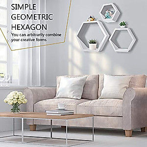 NICECHOOSE Hexagonal Shelves, 3Pcs Wall Mounted Shelf Floating Shelves Wood Storage Rack Display for Home Bedroom Kids Room Decor - White