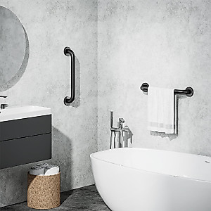 FANHAO 2 Pack Shower Grab Bar, 16 Inch Stainless Steel Bathroom Grab Bar Handicap Bars, Heavy Duty Shower Handle Bath Handle, Safety Bars for Seniors, Elderly or Handicapped (Matte Black)