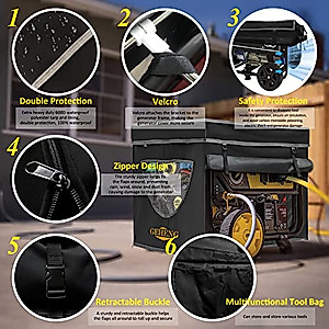 GEHENG Portable Generator Running Cover,With Stainless Steel Bracket,Super Heavy Duty 600D Waterproof Material, 100% Waterproof Generator Cover,33"x25.9 "x18.5",Black,2.0 Upgrade Version.