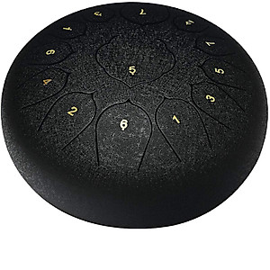 Sonart 12 Inch High Carbon Steel Tongue Drum, 13 Notes Lotus Hand Steel Pan Drum w/Drum Hammer, Drumstick Bracket, Rubber Finger Sleeve and Travel Bag for Camping, Meditation, or Yoga (Black)