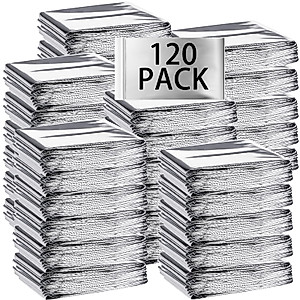 Macarrie 75 Pack Emergency Foil Thermal Blankets Silver Foil Survival Blanket Space Blanket Survival Kit for Outdoors, Camping, Hiking, Homeless, Survival or First Aid, Silver