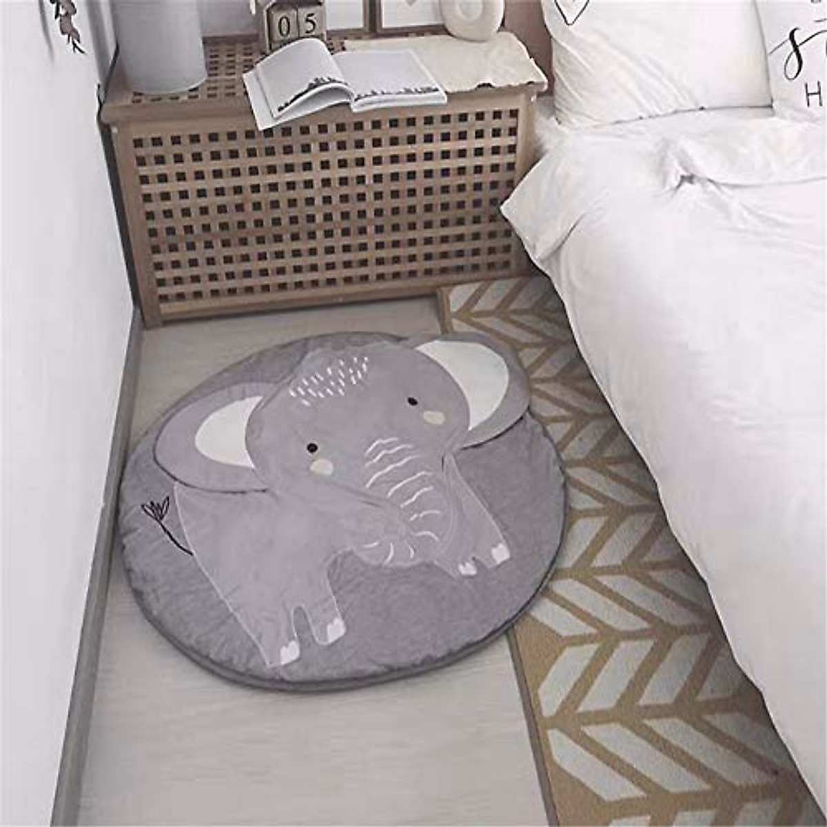 Ustide Nursery Kids Rug Creeping Crawling Mat Elephant Baby Rug Childrens Floor Area Rug Mat 100% Cotton Baby Crawling Mat Round Infants School Carpet Decor, Gray Round Cartoon Mat