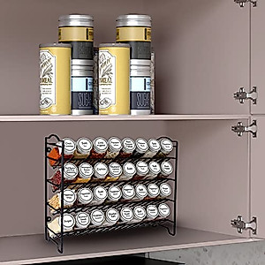 SWOMMOLY Spice Rack Organizer with 32 Empty Square Glass Spice Jars, 386 White Spice Labels with Chalk Marker and Funnel Complete Set, Seasoning Organizer for Countertop, Cabinet or Wall Mount