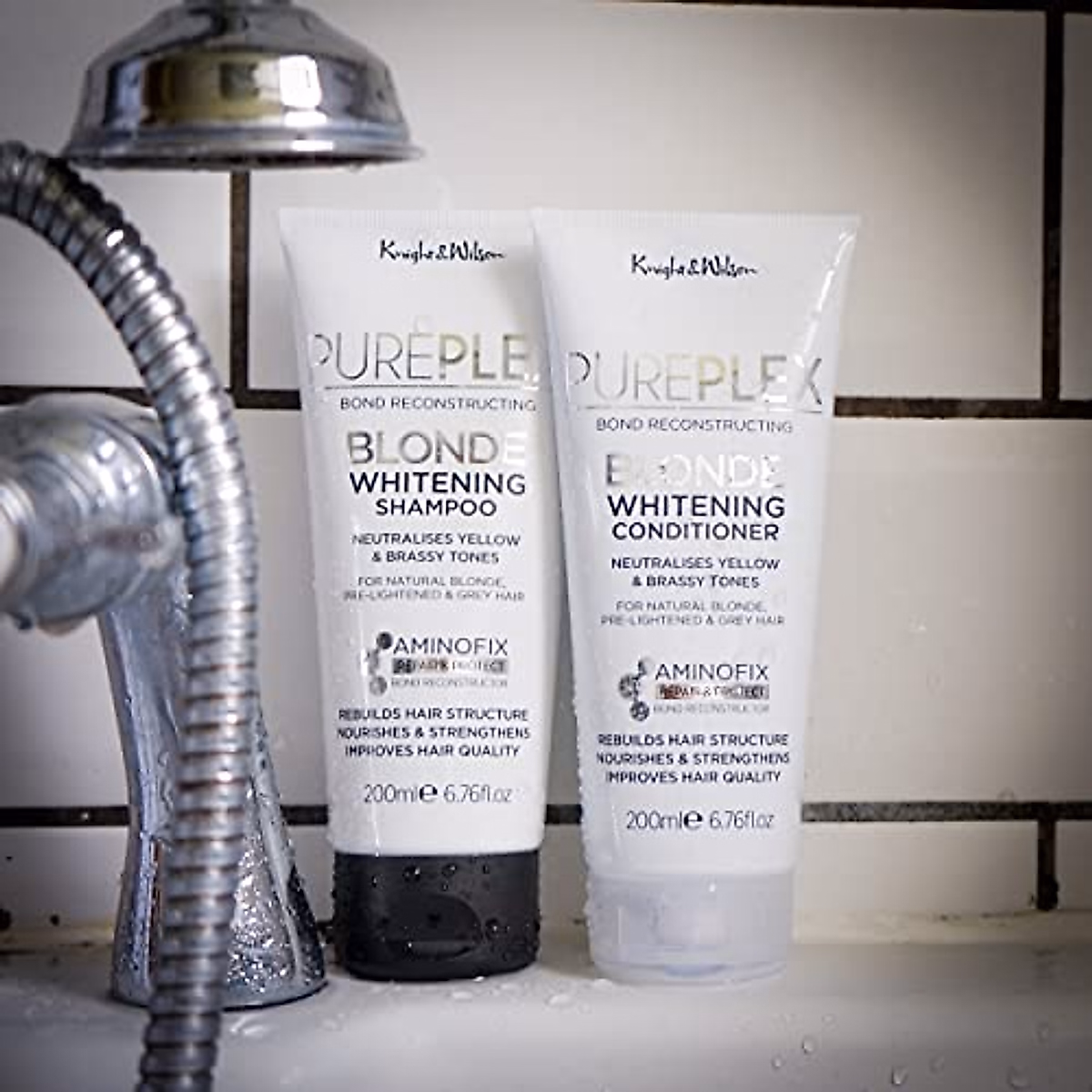 PurePlex Bond Reconstructing Blonde Conditioner. Neutralizes Brassy & Yellow Tones in All Blonde, Lightened and Grey Hair Whilst Repairing and Leaving Hair a Clean, Crisp White Blonde.