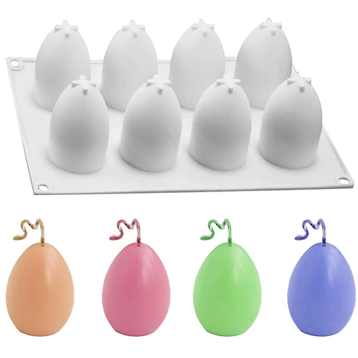 ONNPNN 8 Cavity Easter Egg Silicone Mold, Egg Shape Chocolate Candy Fondant Molds, 3D Food Shape French Dessert Moulds, Creative Easter Eggs Ice Cube Baking Tray for Soap Resin Lotion Bar
