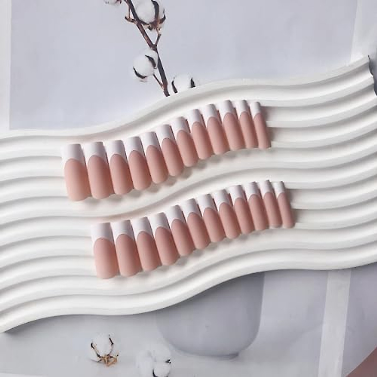 KQueenest Extra Long Press on Nails Solid Color Square Acrylic Fake Nails Full Cover Nude False Nails for Women and Girls Daily Wear 24PCS matte long