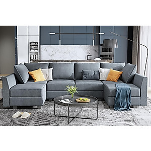 HONBAY Modular Couch U-Shaped Modular Sectional Sofa, Sectional Couch with Storage Seats (U Shape Sofa-2, Bluish Grey)