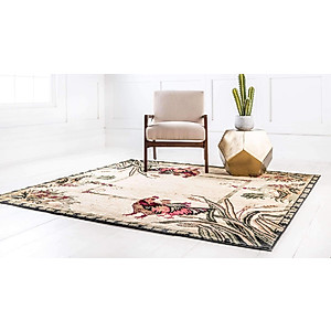 Unique Loom Barnyard Collection Area Rug - Farm (4' 1" Square, Cream/ Black)