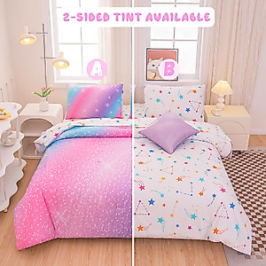 Full Size Bedding Sets Glitter Galaxy Bedding 6 Pieces Bed in A Bag Full Size,Kids Comforter Sets Rainbow Comforter,Full Size Bed Sheets and Comforter Set for Girls