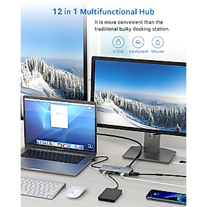 USB C Hub, SUTOUG 12 in 1 Docking Station with 4K HDMI & 1080P VGA, 92W PD, 1Gbps Ethernet, USB-C 3.0 & 4 USB-A Data Ports, SD TF Card Reader, USB C Adapter for Surface Pro MacBook Pro Air & Windows